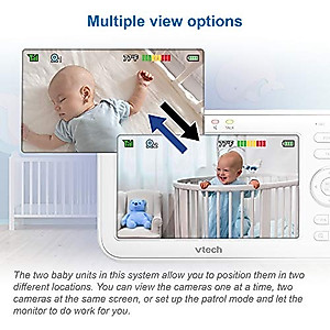 VTech [Upgraded] VM5463-2 Video Baby Monitor 5" LCD with 2 Cameras, Battery 12 Hrs, Pan Tilt Zoom, Color Night Light, Glow On The Ceiling Projection, Two-Way Talk