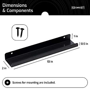 Hudson Hi-Fi Floating Vinyl Shelves - Vinyl Record Wall Shelves for Quick Access & Safekeeping - 4-Pack Black Satin Wall Shelves & Record Storage Wall - Minimalist Album Mount for Wall