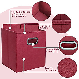 MILILOVE 4Pcs Felt Storage Basket 13x13x13 inch Cube, Fabric Cloth Storage Bin, Collapsible Organizer Basket with Metal Handle for Cloth Toys Underwears Bedroom Playroom Office