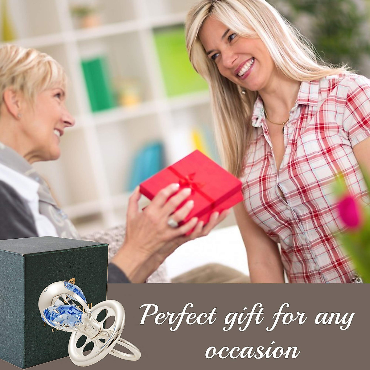 Matahi Silver Plated Crystal Studded Pacifier Ornament with Blue Crystals Baby's First Christmas Holiday Ornament and Hanging Pendant - Great Gift for Baby Shower, New Born Baby Gift