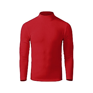 Mock Turtleneck for Men Thermal(Red,XL)