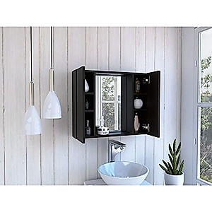 Garnet Medicine Cabinet with Mirror, 6 Inner Shelves, and External Shelf, Black