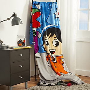 Ryan's World Kids Red Titan Plush Twin/Full Blanket, 62" x 90", Blue, Moon Walk