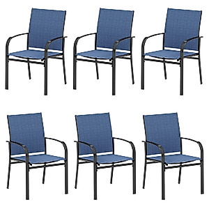 HERA'S HOUSE Patio Dining Chairs Set of 6, 36" Textilene Fabric Outdoor Chair with Wrought Iron Metal Frame Support 350lbs for Lawn Garden Backyard Kitchen, Blue