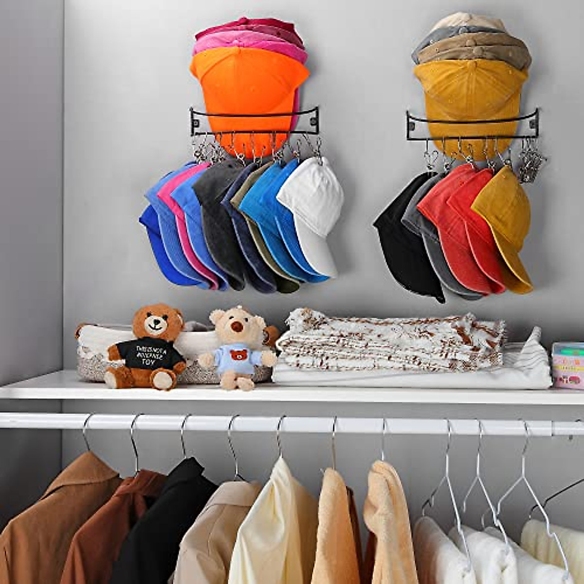 Taozun Hat Racks for Baseball Caps - 2 Packs Hat Organizer Wall Mount Hat Holder Hat Storage for Ball Caps Winter Beanie, At Least 30 Caps (2 Hat Rack with 20 Hat Storage Clips)