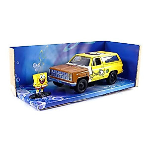 Jada Toys Spongebob Squarepants 1:32 1980 Chevy Blazer K5 Die-cast Car and 1.65" Spongebob Figure, Toys for Kids and Adults, 31798 , Yellow
