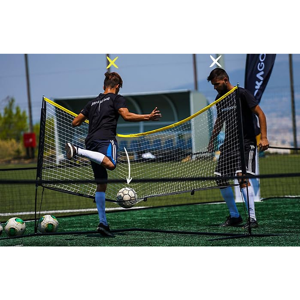 Bazookagoal Portable Soccer Tennis Net 9.8x3.3ft Complete Set – Adjustable and Foldable Training Tennis Net for Kids and Adults