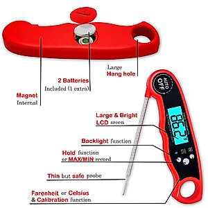 COKEA Instant Read Meat Thermometer for Grilling and Kitchen. Upgraded with Waterproof and Backlight Functions. Best Digital Meat Thermometer Probe-BBQ Cooking Baking.