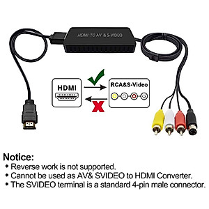 Dingsun HDMI to SVideo Converter HDMI to Audio Video Converter HDMI to RCA Adapter with Svideo Cable Support 720P/1080p for PC Laptop Xbox PS3 TV STB VHS VCR Blue-Ray DVD