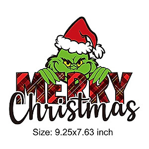 9 Pcs Christmas Iron on Decals Transfer Heat Transfer Design Sticker Iron on Vinyl Patches,Cartoon Christmas Grinch HTV Iron on Transfer Paper for Clothing Hat Pillow Backpack DIY Craft Supplies