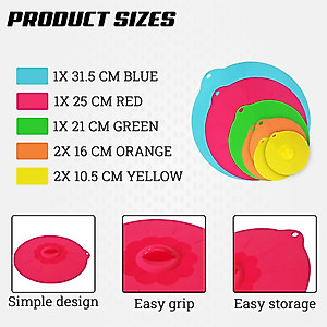 7 Pcs Silicone Lids for Bowls and Food Covers in 5 sizes, Microwave Covers for Food Splatter, Microwave Food Cover for Cups, Plates, Bowls and Universal Lid for Pots and Pans