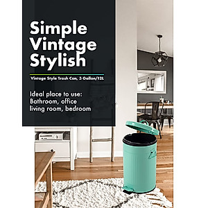 Mint Green Trash Can with Lid, Turquoise Bathroom Bedroom Waste Basket Soft Close, Small Teal Garbage Can, Retro Vintage Home Office Trash Can, 12 Liter/3 Gallon, Glossy Mint Green