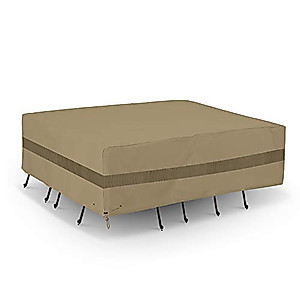 SunPatio Outdoor Furniture Set Cover, Heavy Duty Waterproof Patio Square Table and Chairs Cover for Dining Set, Fade Resistant Varanda Garden Deck Sectional Set Cover, 86" L x 86" W x 30" H, Taupe