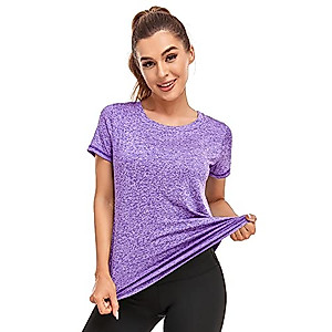Abrooical Womens Athletic Tops Short Sleeve Sport Shirts Oversized Workout Tshirts Training Tee Purple XXX-Large