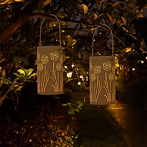 Solar Lanterns Outdoor Waterproof - Dandelion Solar Table Lamp Metal Decoration, Solar Table Lights for Desk Patio Lawn Patio Pathway Landscape Courtyard Backyard Yard Garden Art Decor(2 Pack)