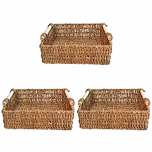 Hand- Bedroom Water Basket or Wooden Bins Key Paper Laundry Handmade Cm Woven Straw Makeup Pot Bread Handle, Retro Xxcm Wood Towels S Seagrass Toilet Cosmetics .x.x.