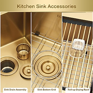 LQS Undermount Kitchen Sink Double Bowl 31 Inch Gold Colour, Stainless Steel Double Bowl Kitchen Sink, Double Bowl Kitchen Sinks with Accessories