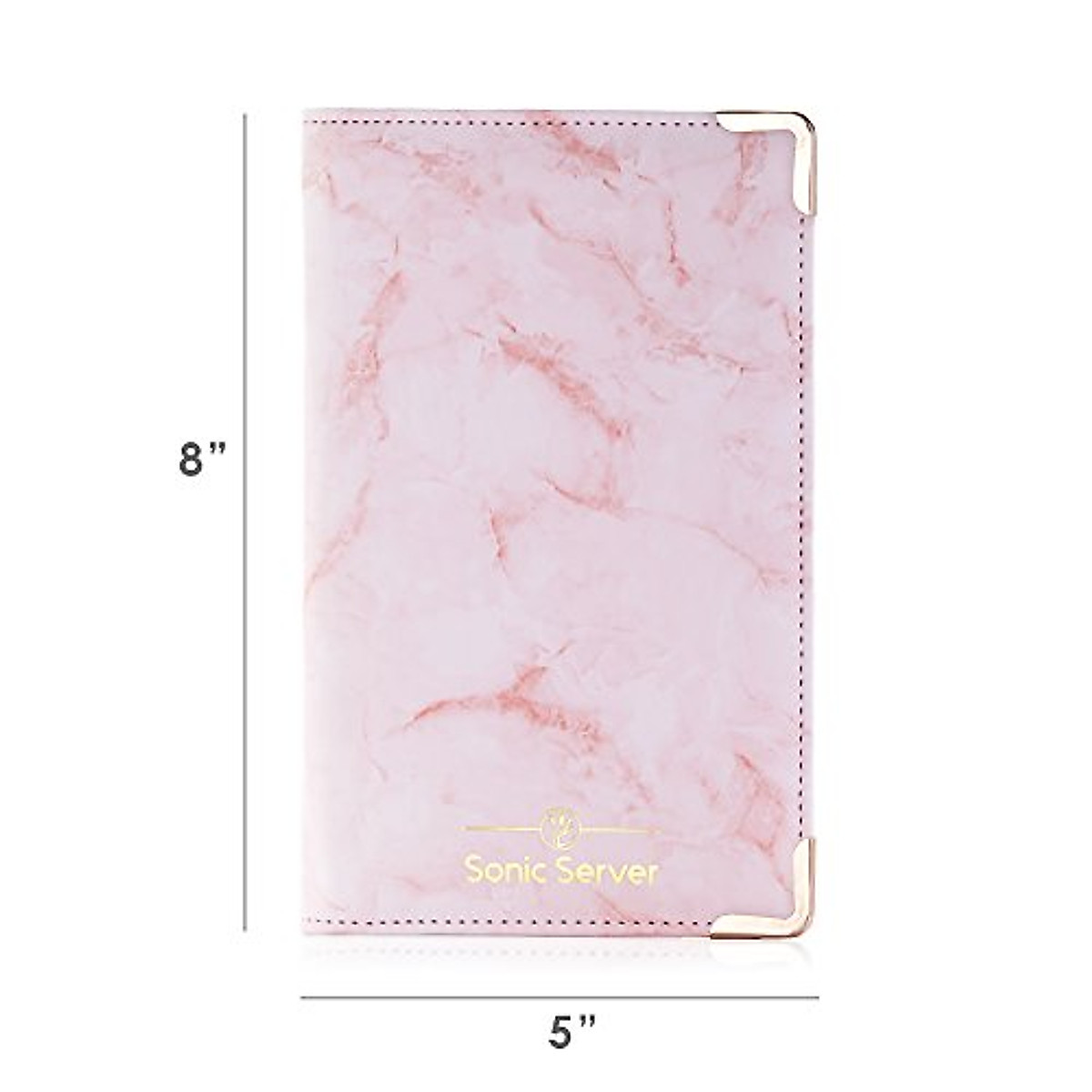 Sonic Server Marble Style Deluxe Server Book for Restaurant Waiter Waitress Waitstaff | Millennial Pink | 9 Pockets Includes Zipper Pouch with Pen Holder | Holds Guest Checks, Money, Order Pad