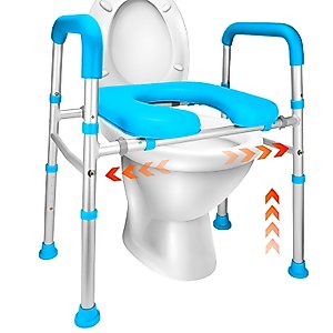 Gillion Raised Toilet Seat with Handles, Width & Height Adjustable Heavy Duty 400lb Medical Safety Frame, Bathroom Assist Toilet Seat Raiser for Seniors, Handicap, Disabled, Pregnant