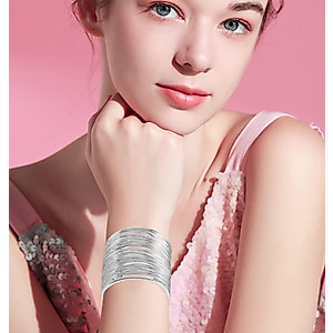 FINZOR 8 Pcs Cuff Bangle Bracelet for Women Open Wide Wire Bracelets Gold Wrist Cuff Wrap Bracelet(Silver)
