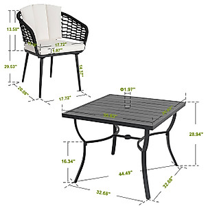 NUU GARDEN 5 Pieces Outdoor Dining Sets with Patio Aluminium Dining Table and 4 Wicker Rattan Chairs Modern Furniture Cushions Sets for Backyard Indoor Decor Kitchen,Black and Beige