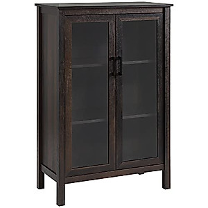 HOMCOM Rustic Kitchen Storage Cabinet, Accent Sideboard with Glass Doors Adjustable Shelves for Dining Living Room, Brown Wood Grain
