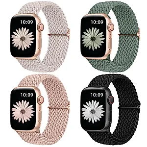 DaQin 4 Pack Braided Solo Loop Compatible with Apple Watch Band 38mm 40mm 41mm Women Men, Adjustable Stretchy Band Elastic Nylon Sport Wristbands for iWatch Series 9 8 7 6 5 4 3 2 1 SE Ultra/Ultra 2