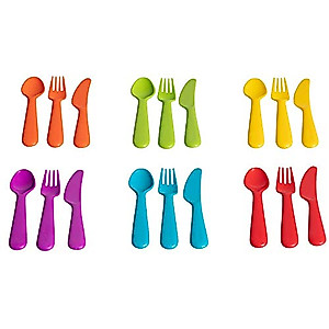 Klickpick Home Children Plastic Dinnerware Set Of 36 Pieces 6 colors Kids Set Includes, Kids Cups, Plates, Bowls, Flatware Set, Toddler Dishes Tumblers Reusable, Microwave Dishwasher Safe