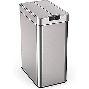 hOmeLabs 13 Gallon Automatic Trash Can for Kitchen - Stainless Steel Garbage Can with No Touch Motion Sensor Butterfly Lid and Infrared Technology with AC Power Adapter
