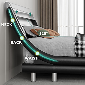 YITAHOME Queen Bed Frame,Upholstered Led Bed Frame with Lights & Storage Charging Station,Platform Bed Frame with Premium Pu Leather/No Box Spring Needed,Obsidian Black