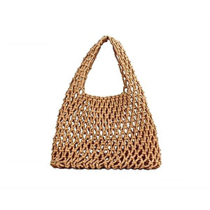 Cotton Rope Travel Beach Bag Handmade Woven Fishing Net Handbag Summer Weave Tote for Women Girls