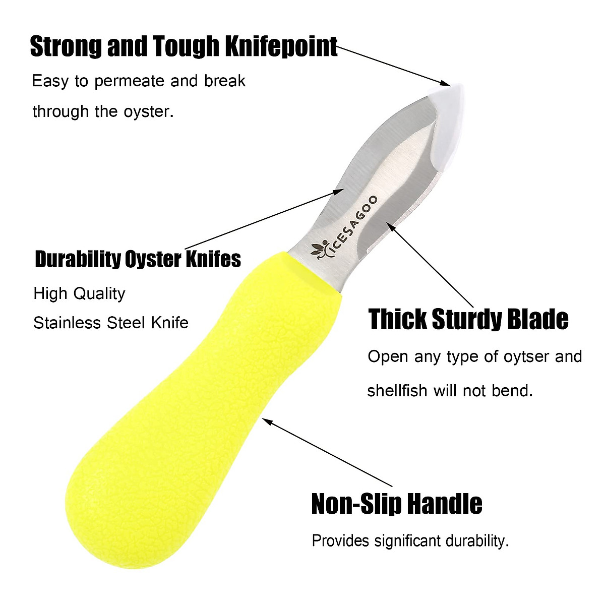 ICESAGOO Oyster Shucking Knife and Glove Kit - Clam and Oyster Knife Shucker Set with Stainless Steel Seafood Opener Tool(2knifes+1Glove+1Cloth)