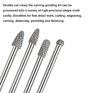 AYSUM 6-Inch Long Carbide Rotary Burr Set 6 mm (0.25 inch) Shank Long Reach Double Cut Tungsten Carbide Rotary File Set Fits Rotary Tool for Woodworking Drilling Carving Engraving, 4pcs