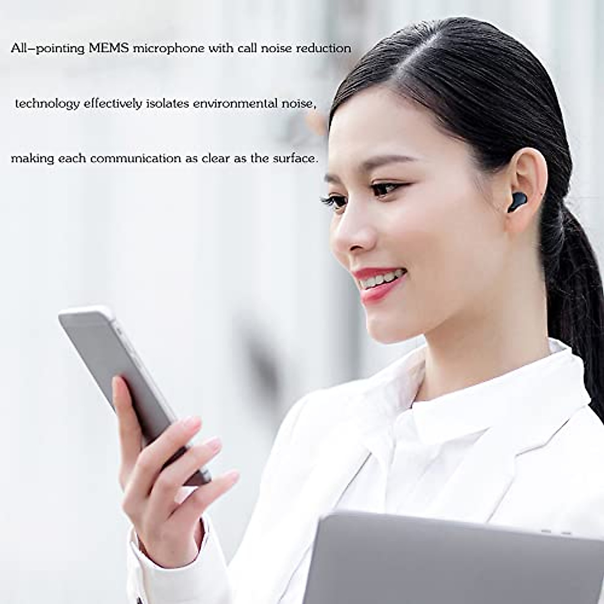 Cearance Sale Wireless Earbuds Bluetooth Headset Invisible Waterproof Earphones 16 Hour Playtime with Charging Case Headphones Built-in Mic Suitable for iPhone and Android Black earpiece