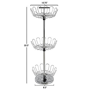 Three Tier Revolving Shoe Tree Orgainzer Rack with Chrome Finish by Lavish Home