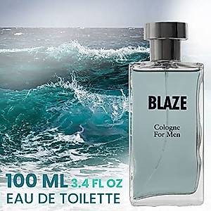 NovoGlow Blaze Eau de Parfum Cologne for Men With Luxurious Suede Pouch - Marine Breeze, Sandalwood And Sensual Musk Wood Notes– 100ml – 3.4 oz – Great Gift For Men