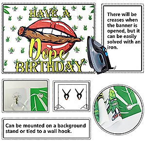 4 x 6ft Happy Birthday Party Have A Dope Decorations Banner White Green - Weed Leaves Theme Photo Booth Backdrop Party Supplies for Women and Men