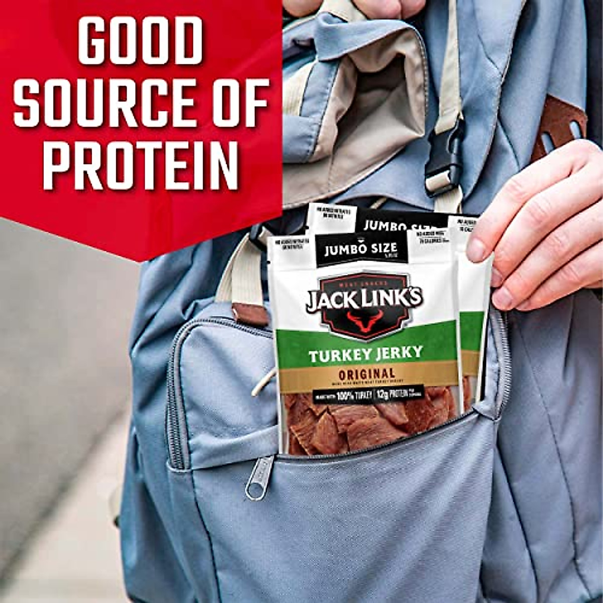 Jack Link's Turkey Jerky, Original, 5.85 oz. Sharing Size Bag – Flavorful Meat Snack with 12g of Protein, 80 Calories, Made with 100% Turkey - 96% Fat Free, No Added MSG or Nitrates/Nitrites