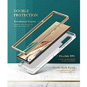 GVIEWIN Case for Samsung Galaxy S22 Ultra 5G 6.8", Military Grade 21ft Drop Test Shockproof, [No Built-in Screen Protector] Marble Hard Durable Protective Cover 2022(Drift Sand/Brown)