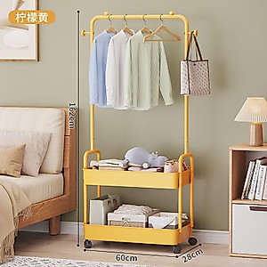 TGRNF 2 Tier Laundry Free Standing Clothing Racks for Hanging Clothes Kids Wardrobe Rack Small Organizer Rolling with Shelves for a Tiny Room Heavy Duty on Wheels Garment Portable Closet Yellow