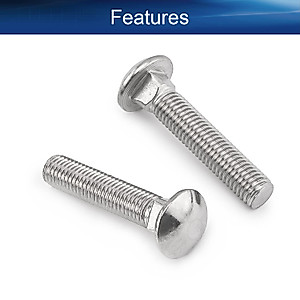 Yinpecly 2Pcs M12×60mm 1.75mm Pitch Length 304 Stainless Steel Round Domed Head Square Neck Carriage Bolts Silver Tone