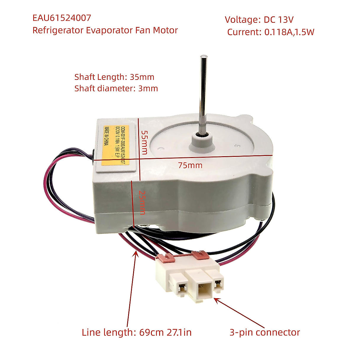 EAU61524007 Refrigerator Evaporator Fan Motor Compatible with LG, Kenmore, Samsung Refrigerator, Replace EAU60694510, PS10058947, AP5950081