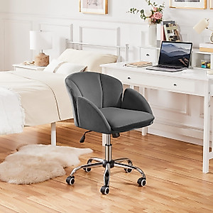 Topeakmart Cute Desk Chair for Home Office Makeup Vanity Chair with Armrests for Bedroom Modern Swivel Rolling Chair for Women Dark Gray