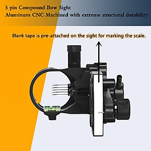Perogen Archery Compound Bow Sight 5 Pin Lightweight Durable Machined Aluminum .019" Fiber Optic ¡­