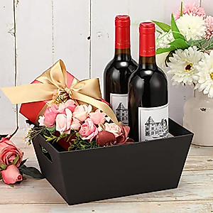 Easter Empty Gift Basket Set for Gifts Include 10 Pcs 10 x 8 x 3 Inches Black Tray Cardboard Basket with Handle, 10 Pcs Wrap Bags and 10 Pcs Gold Bows for Easter Wedding Birthday Gift Packages