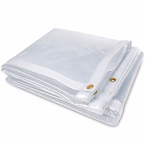 6 x 8FT Outdoor Clear Tarp Curtain Waterproof Wind-Proof 24 Mil Transparent Vinyl Tarp for Patio Pergola Garden Canopy Rainproof Anti-Tear PVC Thick Cover with Grommets