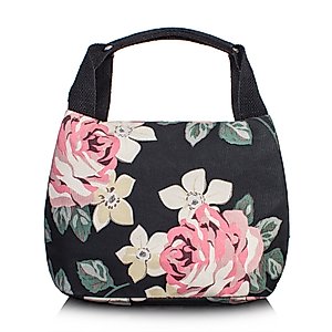 Leaper Reusable Insulated Lunch Bag Cute Lunch Box Tote Bag for Girls Black