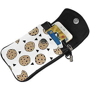 Cookies Food Chocolate Chip Biscuits Women Soft PU Leather Cellphone Purse Wallet Handbag Small Crossbody Shoulder Bag