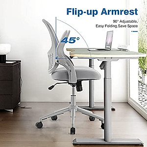 Office Chair Ergonomic Home Office Desk Chair Mesh Computer Chair Height Adjustable Executive Chair Task Chair with Armrests Flip-up,Grey