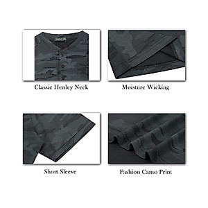 TAPULCO Men's Collarless Golf Shirts Casual Summer Quick Dry Tech Performance Athletic Sports Tee Fashionable Patterned Active Tshirts Camo Black X-Large